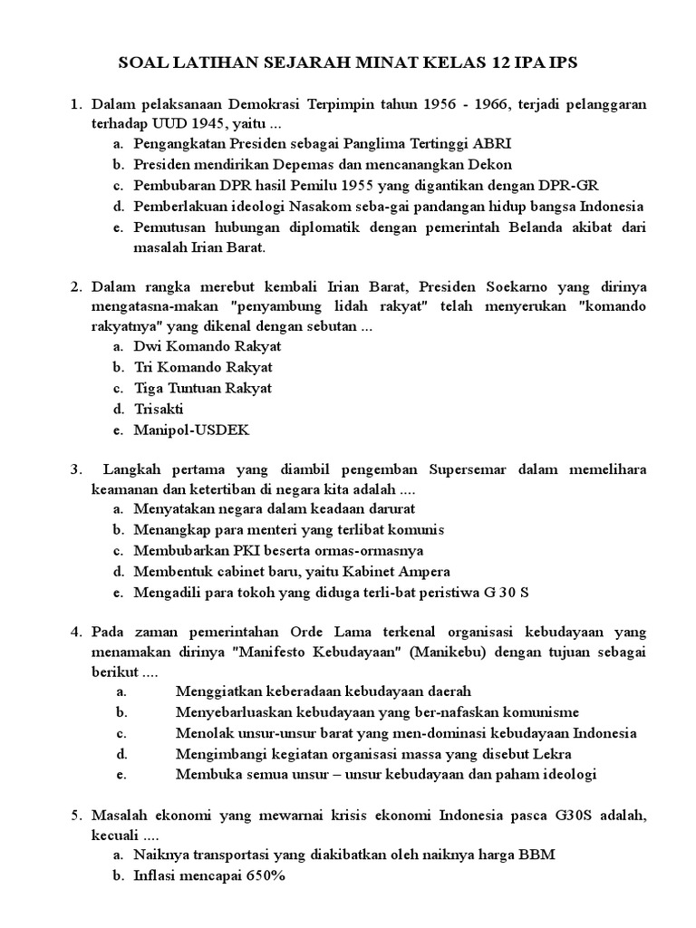 Soal Sejarah Peminatan Kls 12 Ipa Ips | PDF