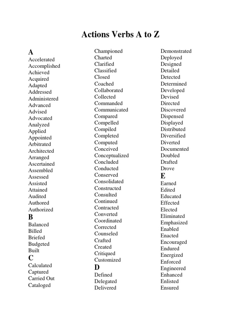 Actions Verbs A To Z | PDF | Audit | Business