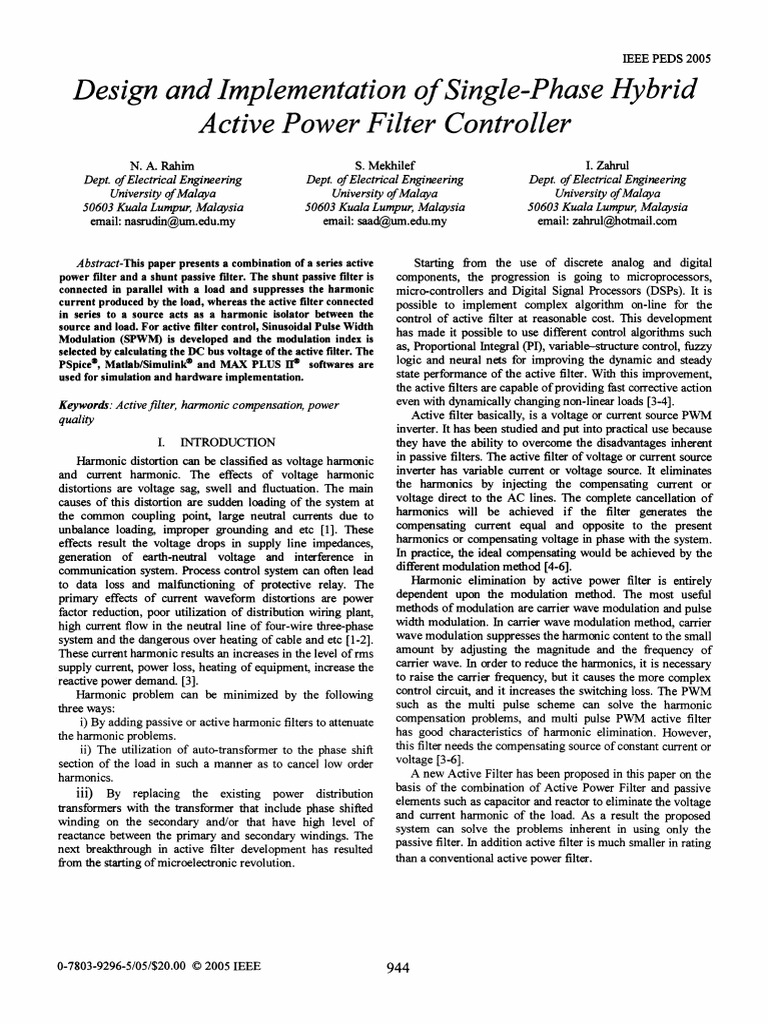 Design and Implementation of Single-Phase Hybrid Active Power Filter Controller-Libre | PDF ...