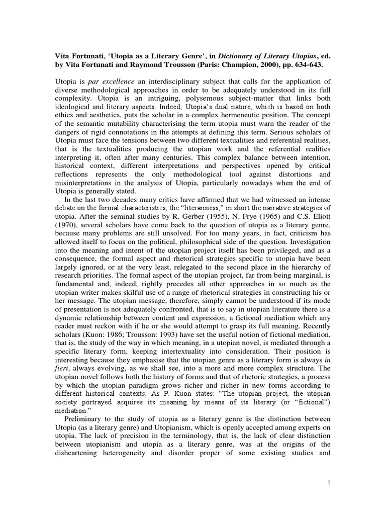 DICTIONARY - Utopia As A Literary Genre | PDF | Utopia | Dystopia