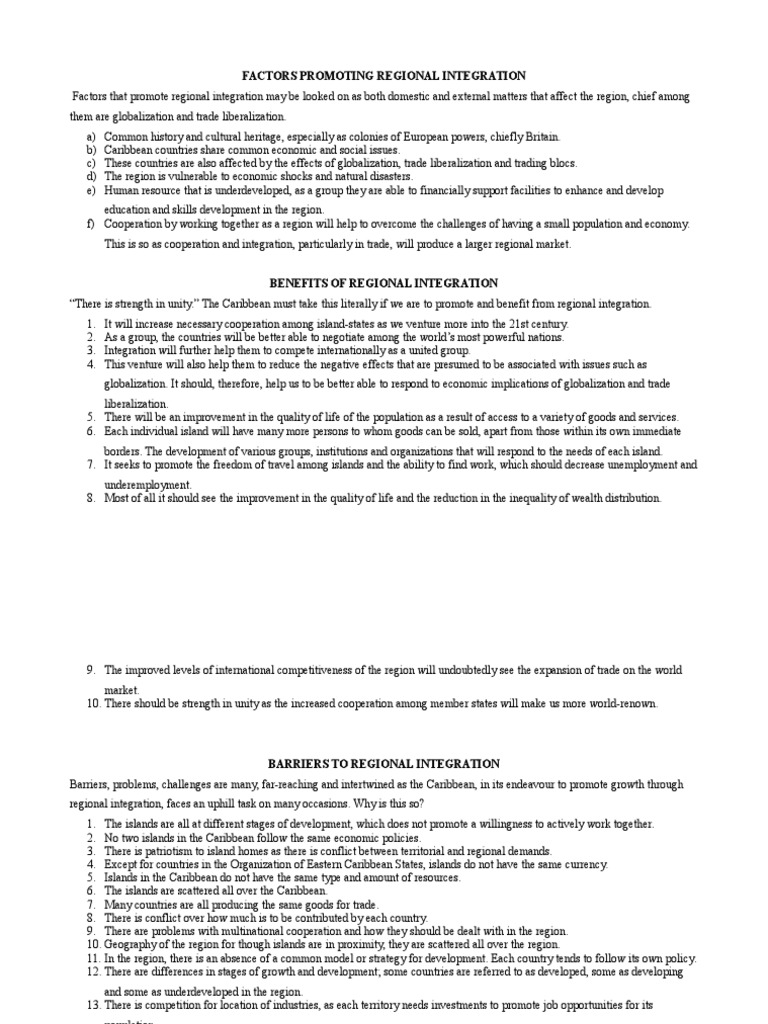 Factors Promoting Regional Integration | PDF | Regional Integration ...