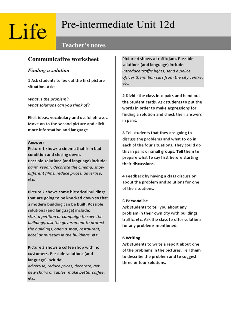 Pre-Int U12 FindingASolution TN | PDF | Communication