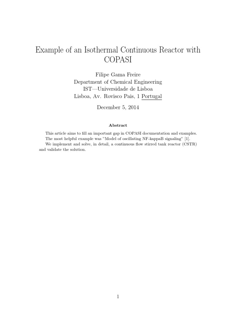 COPASI | Download Free PDF | Chemical Reactor | Chemical Engineering