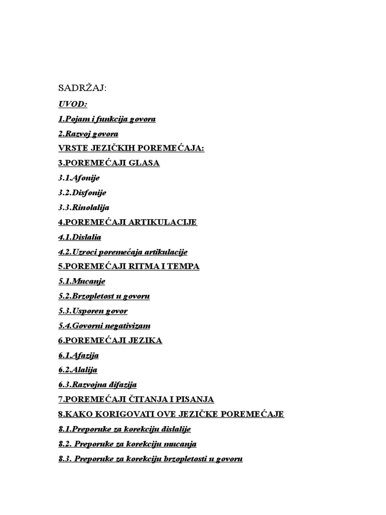 Govorno Jezicki Poremecaji | PDF