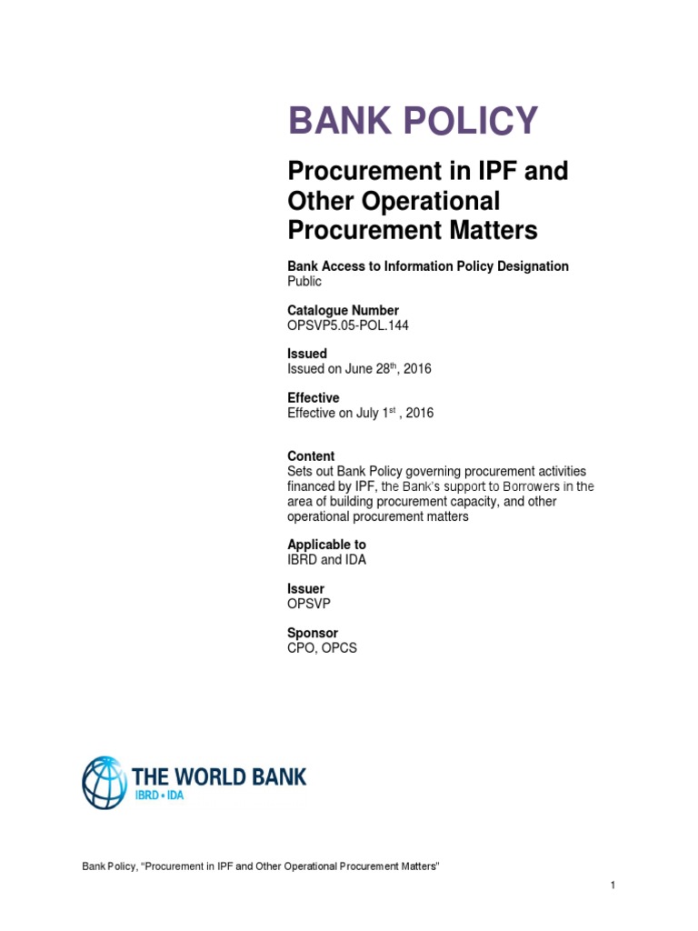 Procurement Policy - | International Development Association | World Bank