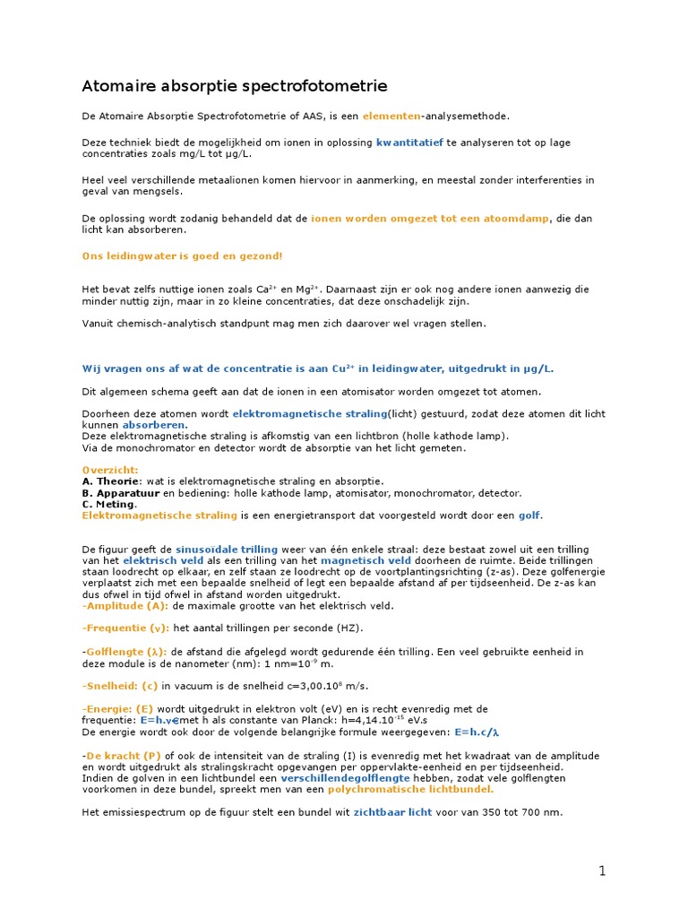 Theorie Atomaire Absorptie Spectrofotometrie | PDF