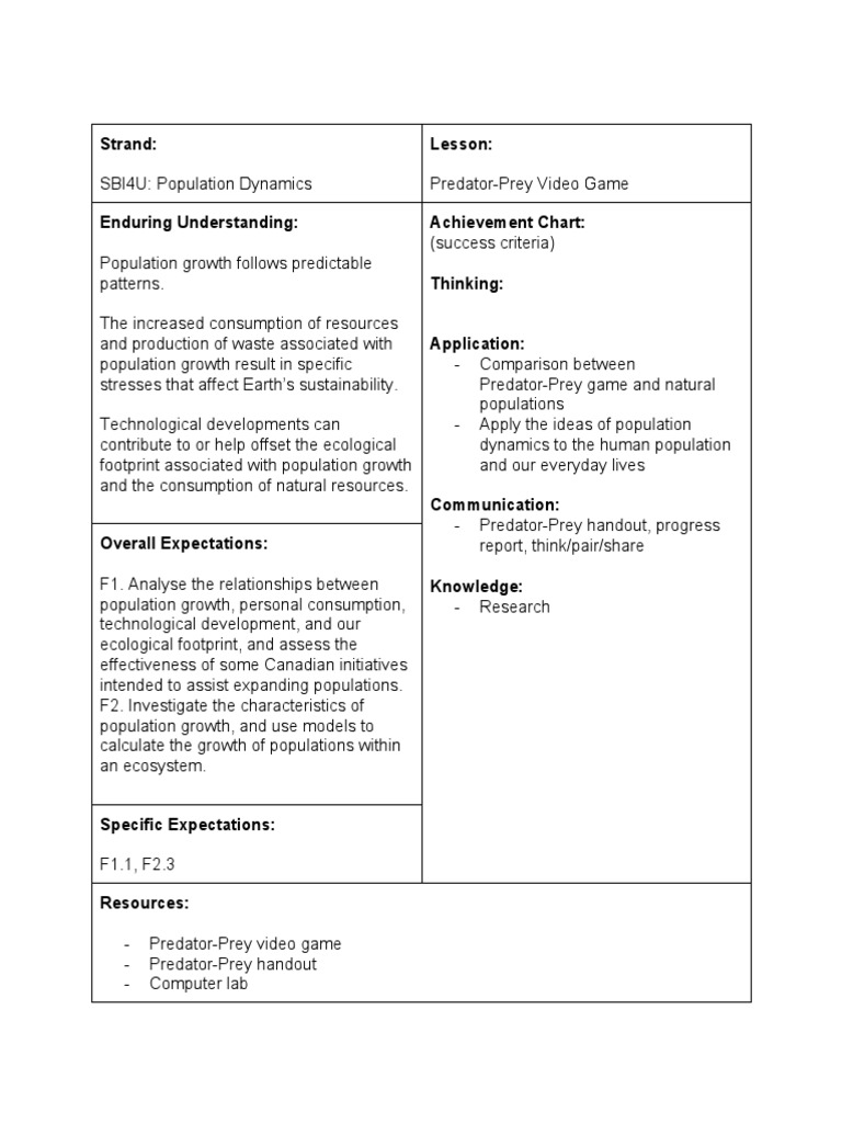 Predator-Prey Game: Population Dynamics | PDF | Ecology | Educational ...