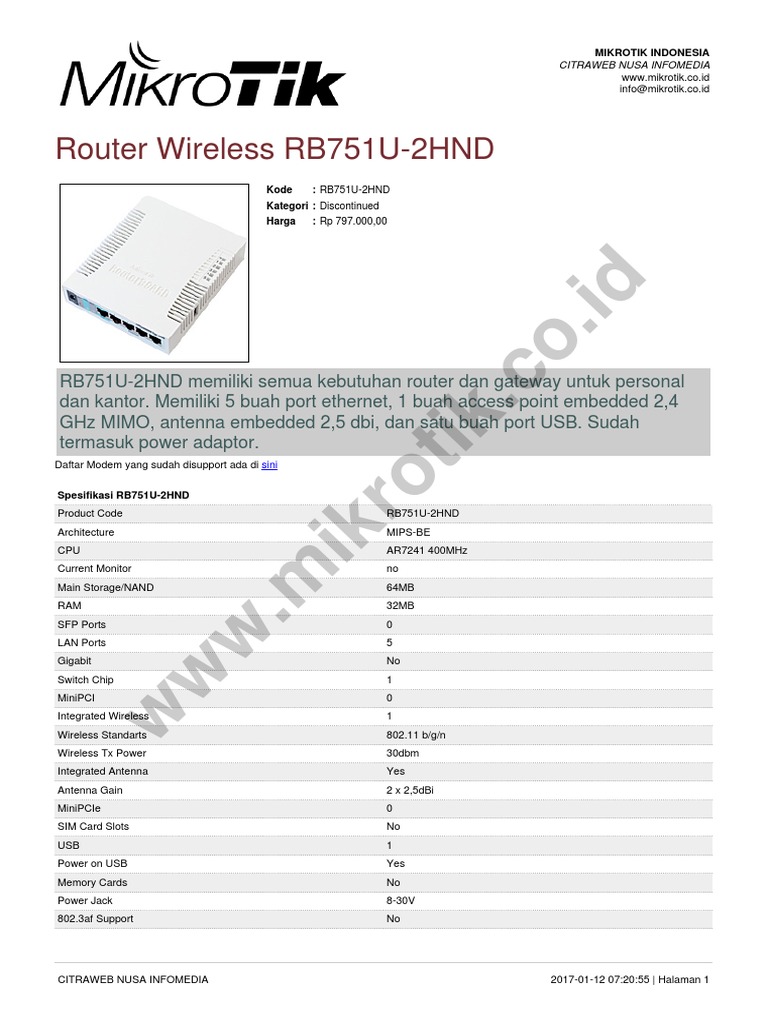 WWW - Mikrotik.co - Id: Router Wireless RB751U-2HND | PDF | Computers
