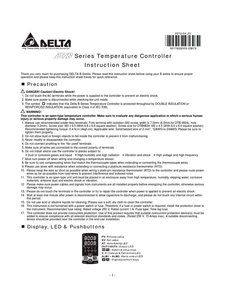 Delta B Series Controller Manual | PDF | Feedback | Thermocouple
