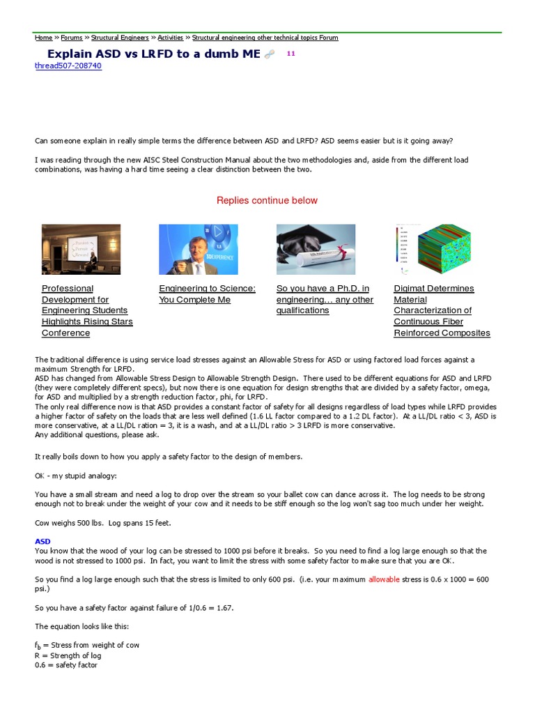 Explain ASD Vs LRFD To A Dumb ME - Structural Engineering Other ...