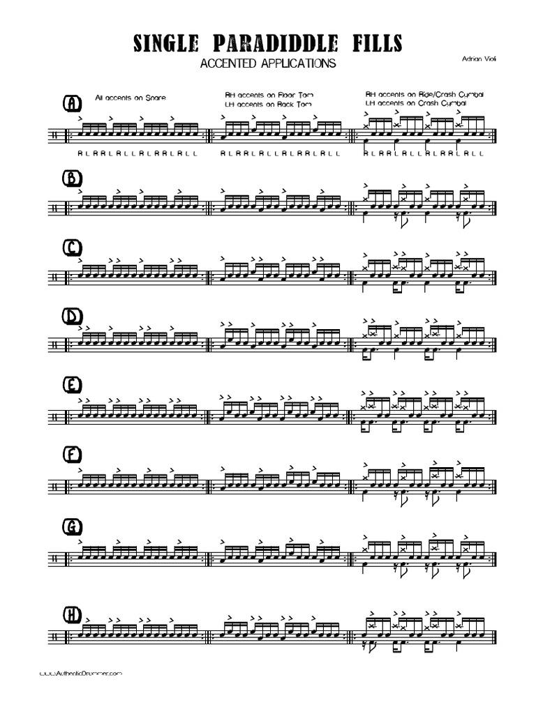 Fill Lesson Accented Single Paradiddle Applications | PDF | Musical Instruments | Percussion ...