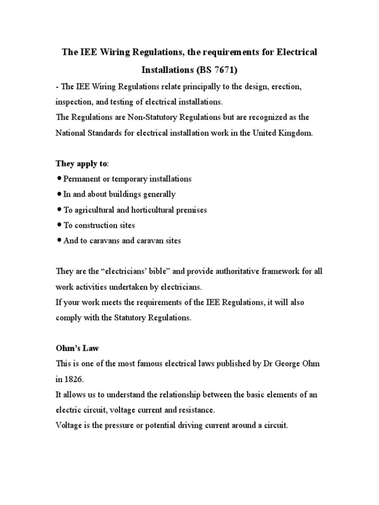 Electrical Installation Requirements | PDF | Series And Parallel ...