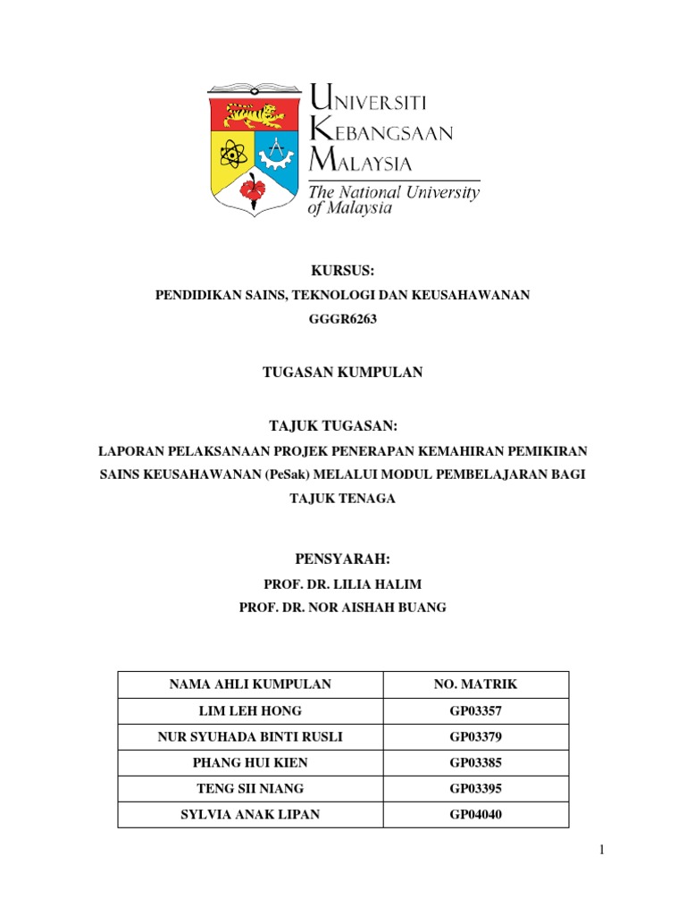 Laporan Pelaksanaan Projek Penerapan Pemikiran Sains Keusahawanan | PDF