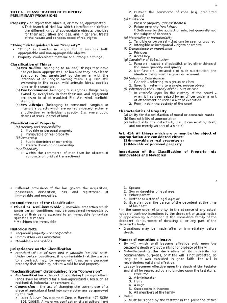 Property Reviewer Paras | PDF | Will And Testament | Property