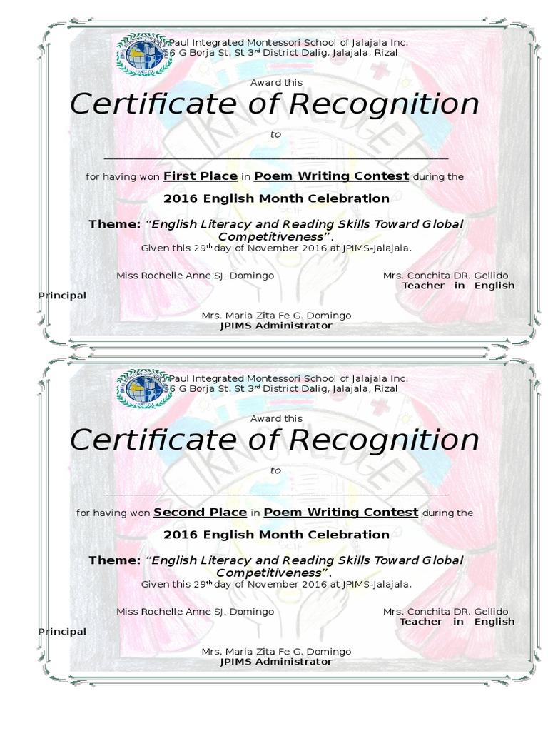 Essay Slogan Poster Certificate | PDF | Teaching | Learning