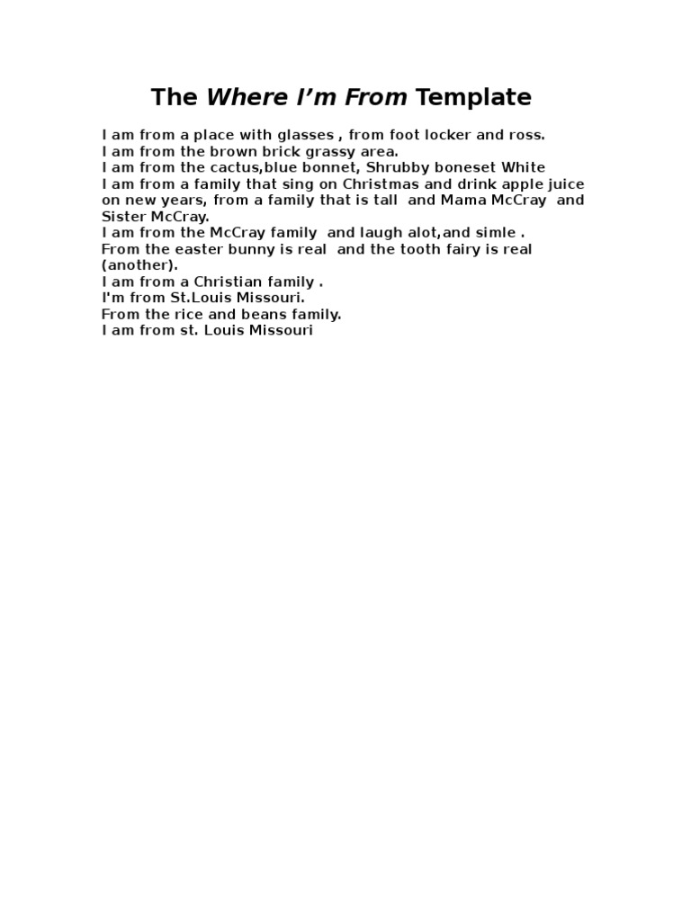 Where Im From Template 14 | PDF