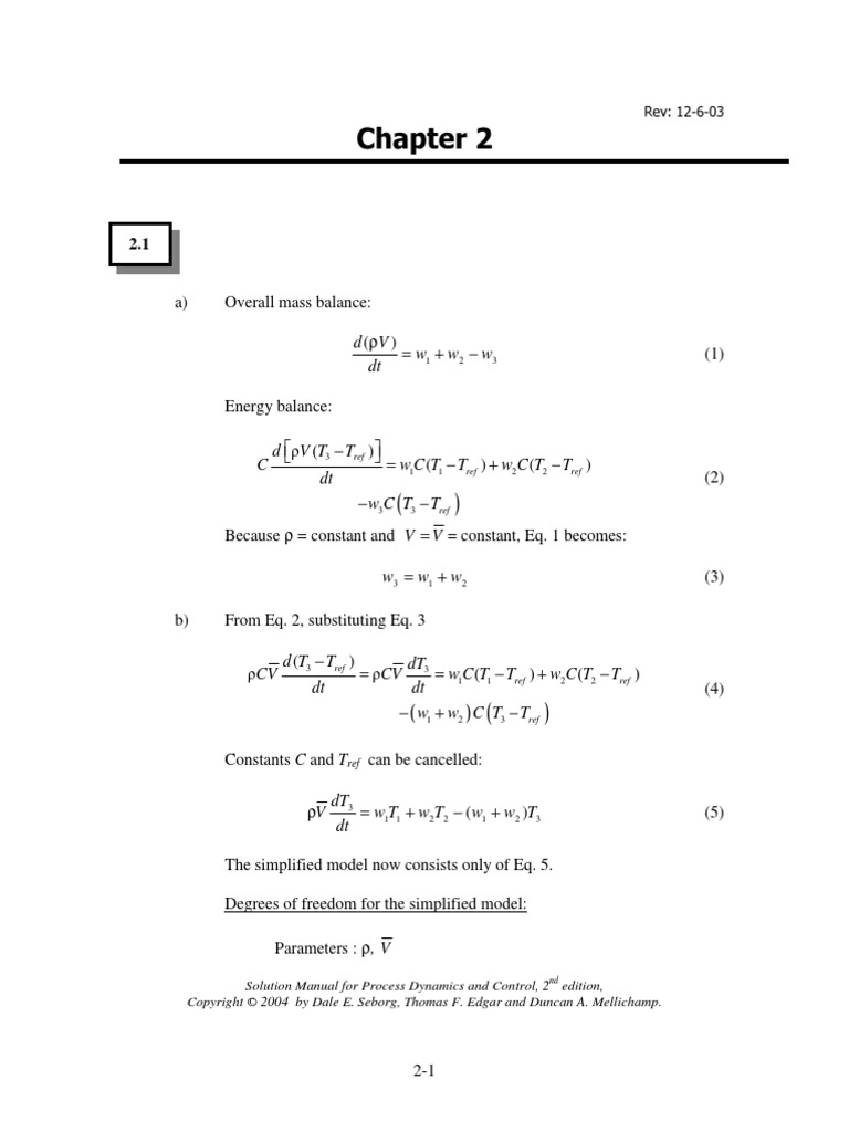 Process Dynamics and Control Seborg 2nd Ch02 PDF | PDF