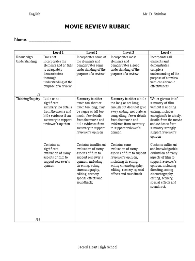 Movie Review Rubric | PDF | Psychological Concepts | Semiotics