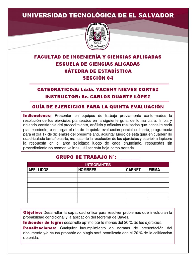 Guía Este E04 Eval5 Bayes | PDF | Probabilidad | Muestreo (Estadísticas)