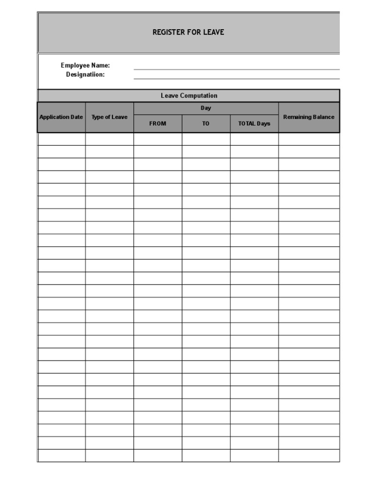 Register For Leave: Employee Name: Designatiion: Leave Computation | PDF