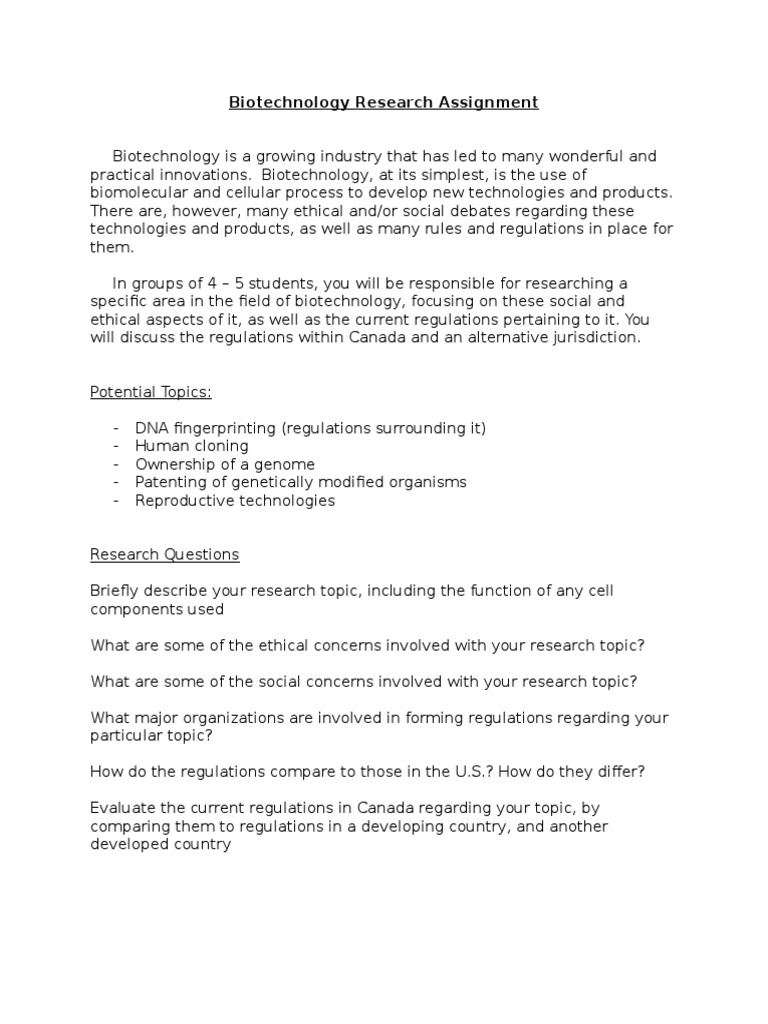Biotechnology Research Assignment | PDF