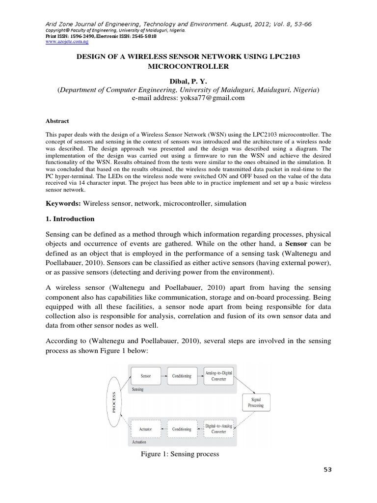 Design of A Wireless Sensor Network Using Lpc2103 Microcontroller Dibal ...