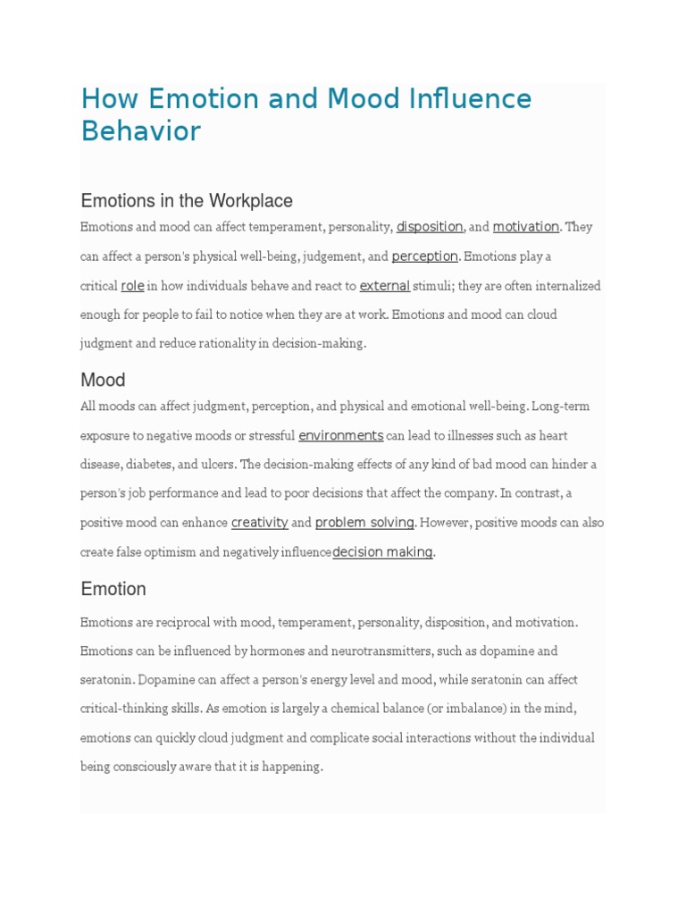 How Emotion and Mood Influence Behavior.docx | Mood (Psychology ...