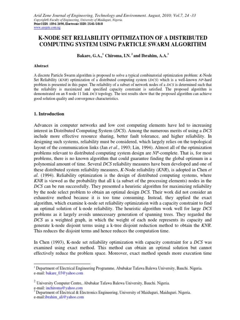 K-Node Set Reliability Optimization of A Distributed Computing System Using Particle Swarm ...