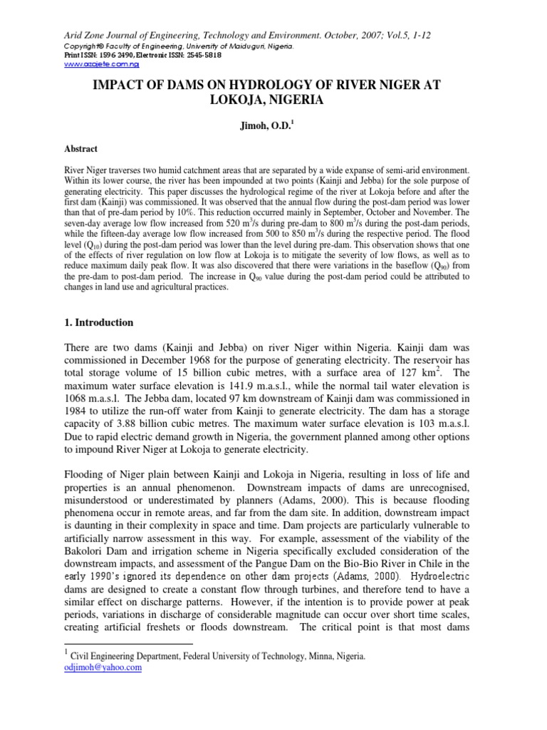 Impact of Dams On Hydrology of River Niger at Lokoja, Nigeria | PDF ...
