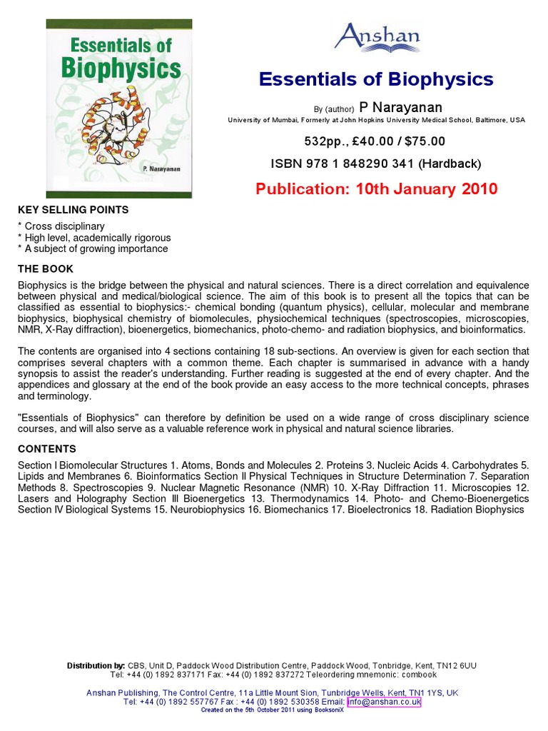 Essentials of Biophysics Overview | PDF | Biophysics | Biomolecular ...