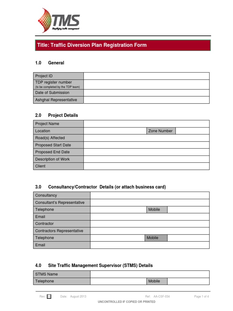 Traffic Diversion Plan Registration Form | Speed Limit | Traffic