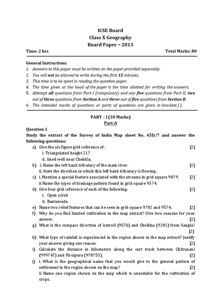 ICSE Board Class X Geography Board Paper - 2013: Time: 2 Hrs Total ...