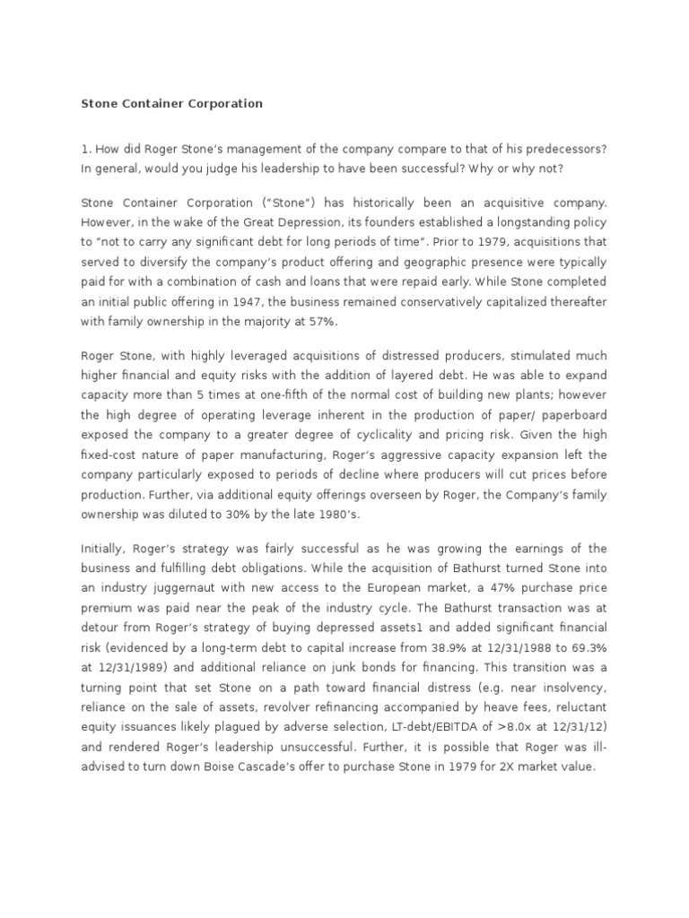 Stone Container Corporation | PDF | Debt | Equity (Finance)