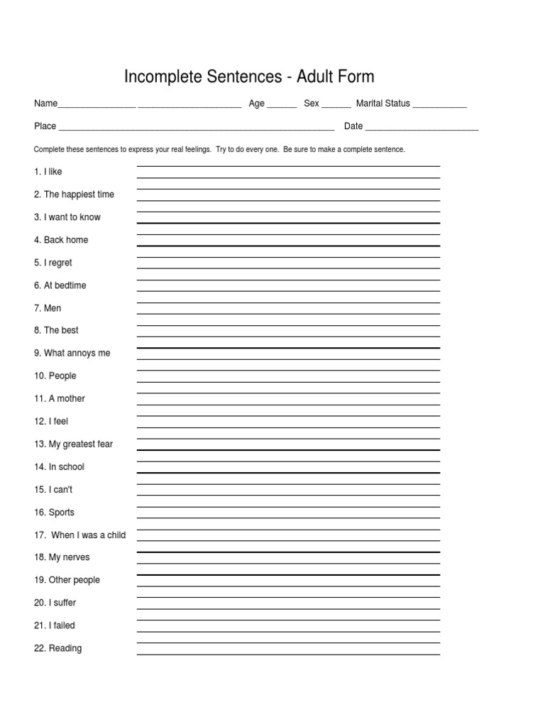Sentence Completion Adult | PDF