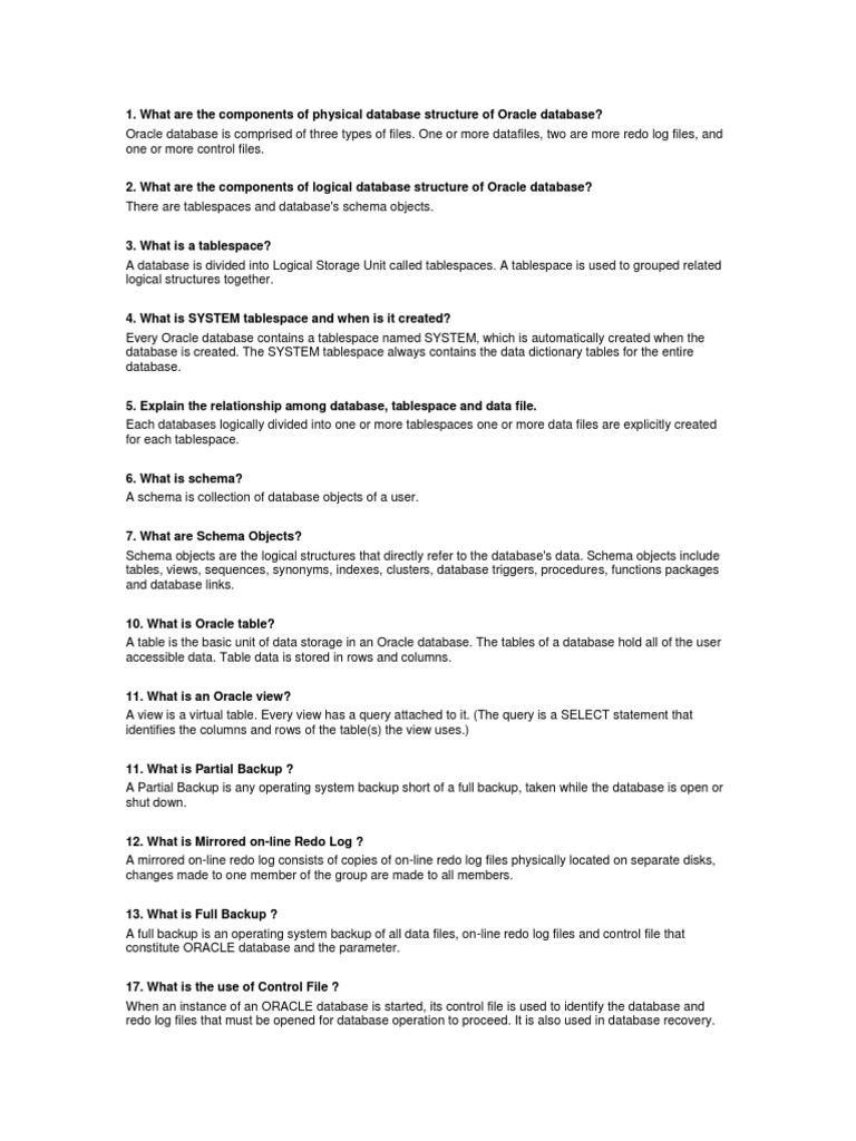 ORACLE Interview Questions and Answers | PDF | Database Index | Oracle Database