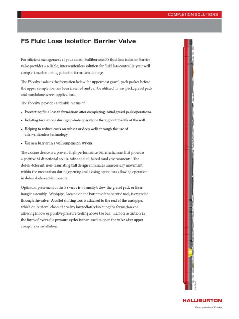 FS Valve Halliburton | PDF | Valve | Mechanical Engineering