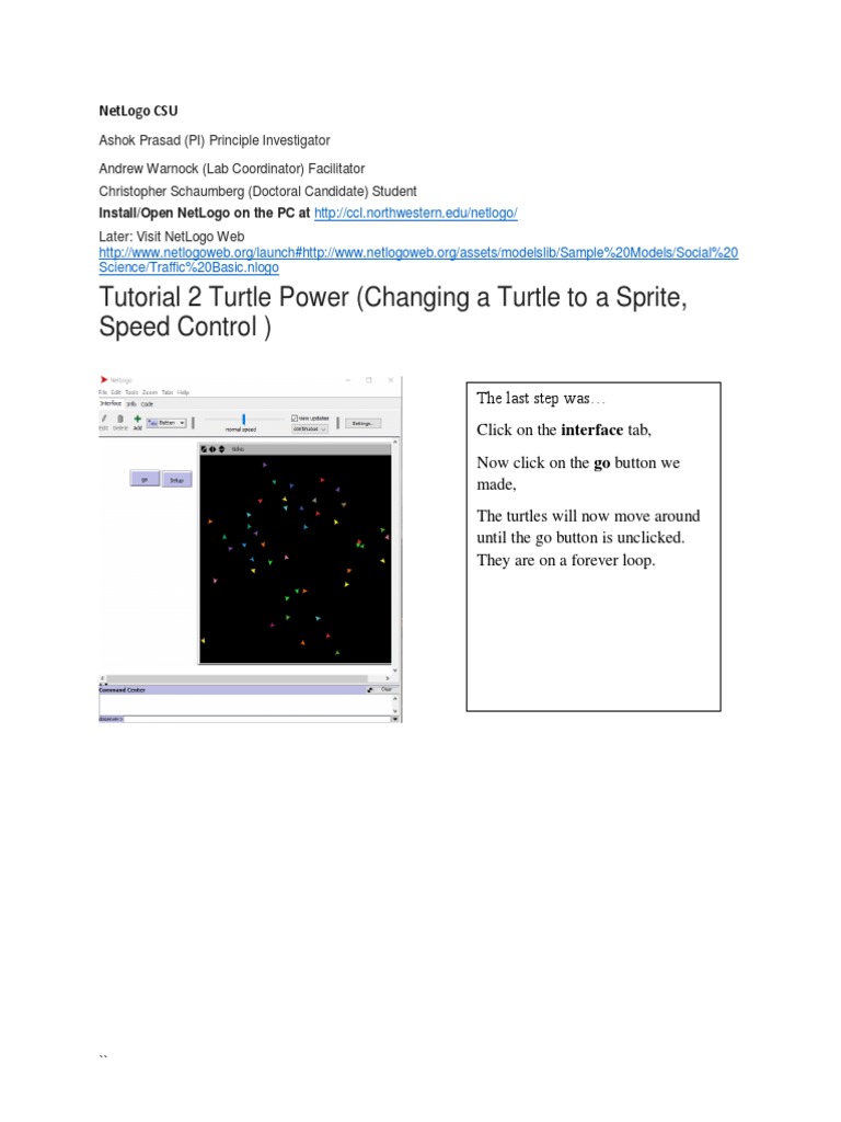 Netlogo Csu Step 2 Turtle Power Changing Turtle To A Sprite v2 | PDF ...