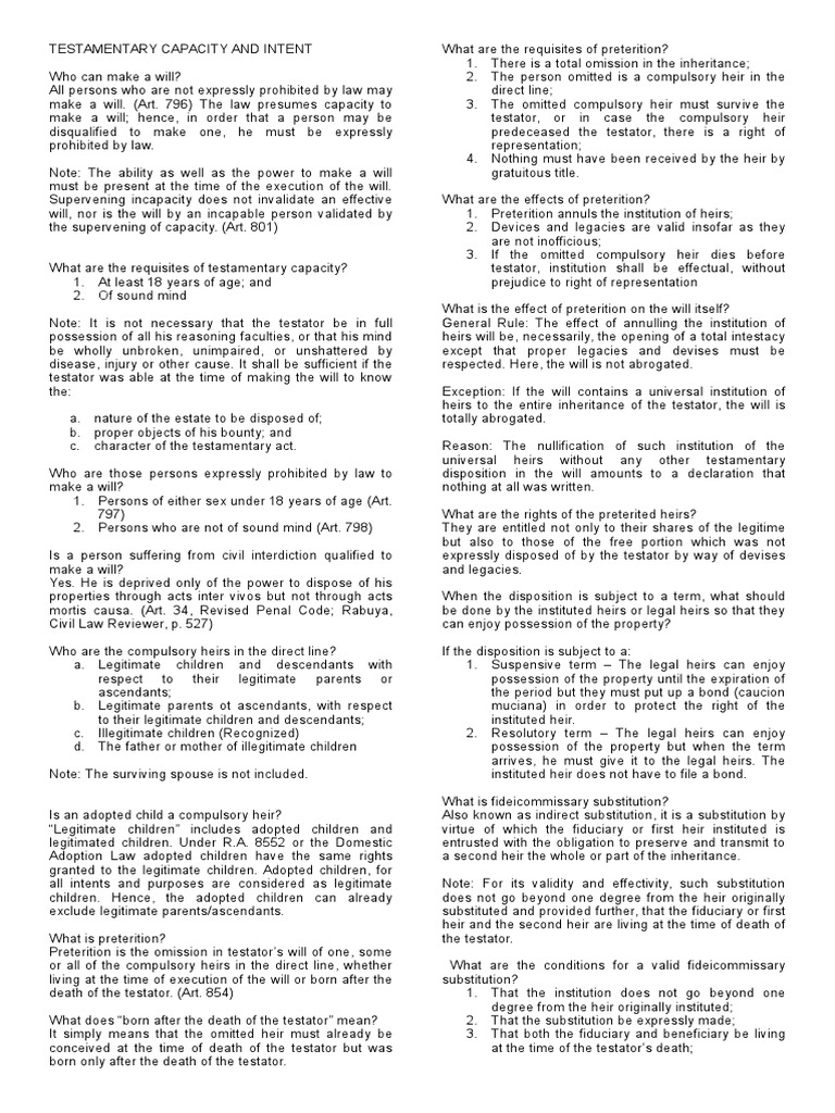 Testamentary Capacity and Intent | PDF | Will And Testament | Inheritance