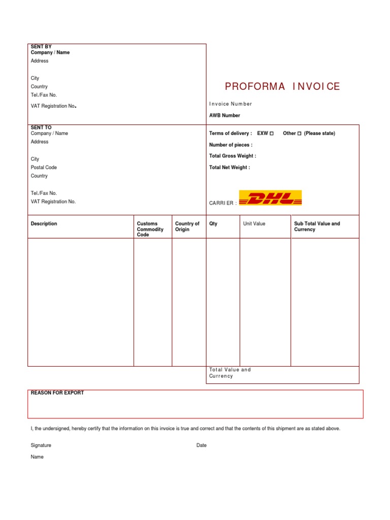 Proforma Invoice Template EXW | PDF