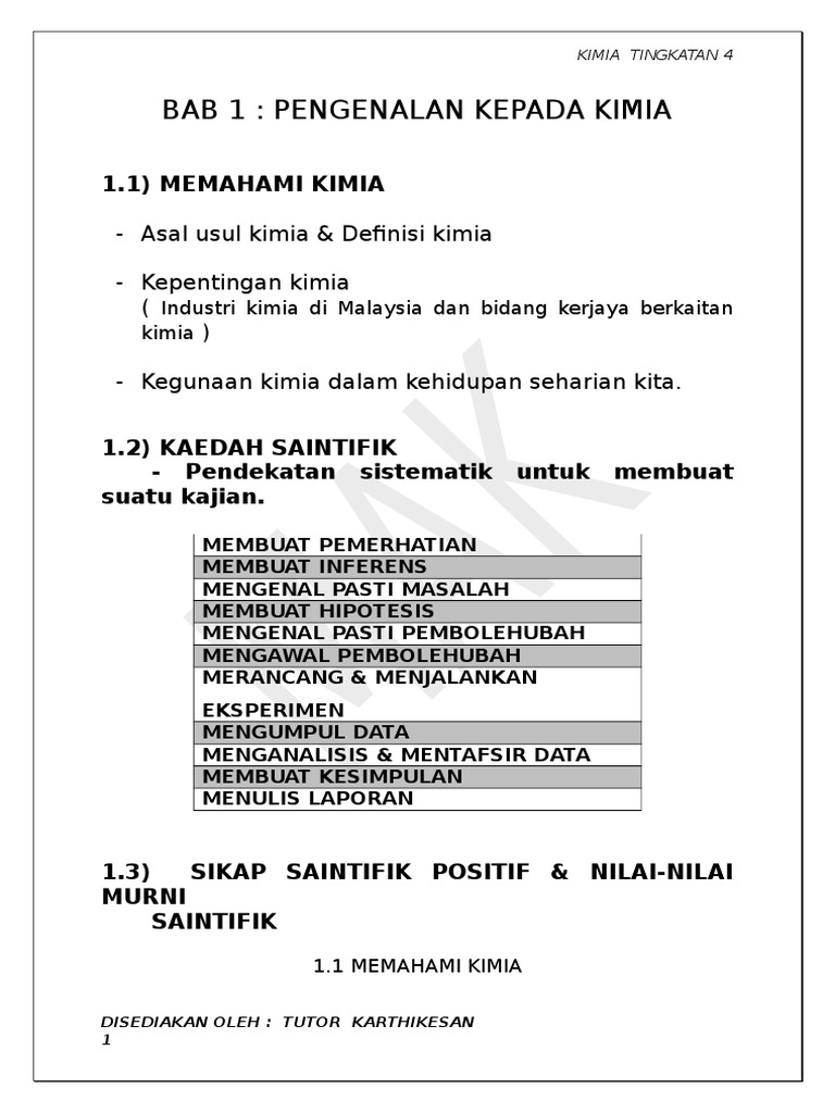 Nota Kimia Bab 1 t4 - Mak | PDF