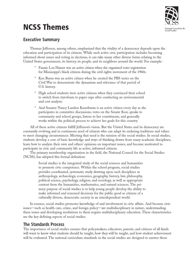 NCSS Themes: Understanding Civic Education | PDF | Civics | Curriculum