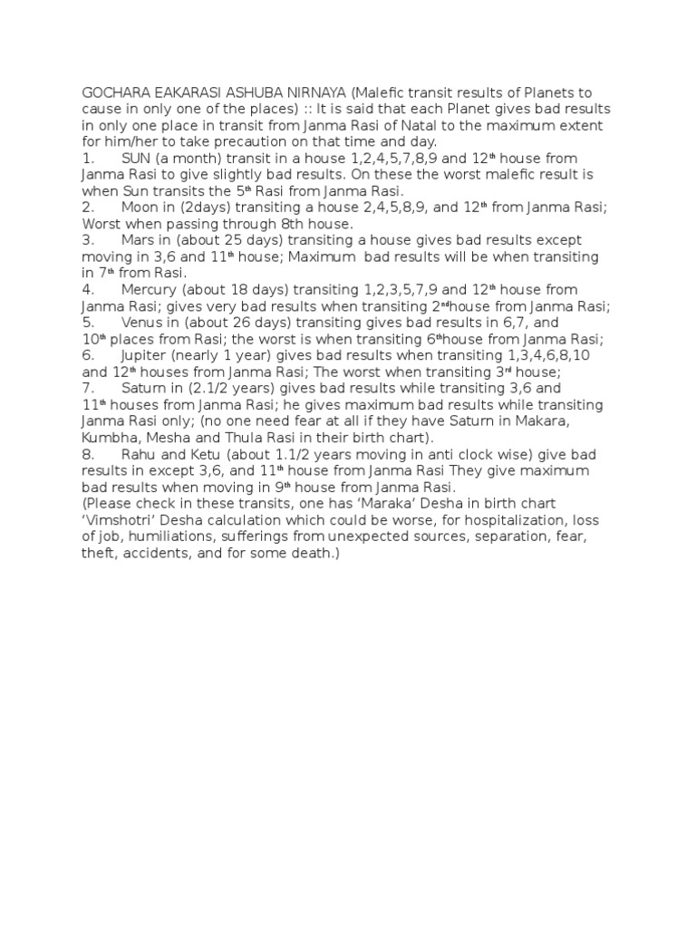 Gochara Eakarasi Ashuba Nirnaya | PDF