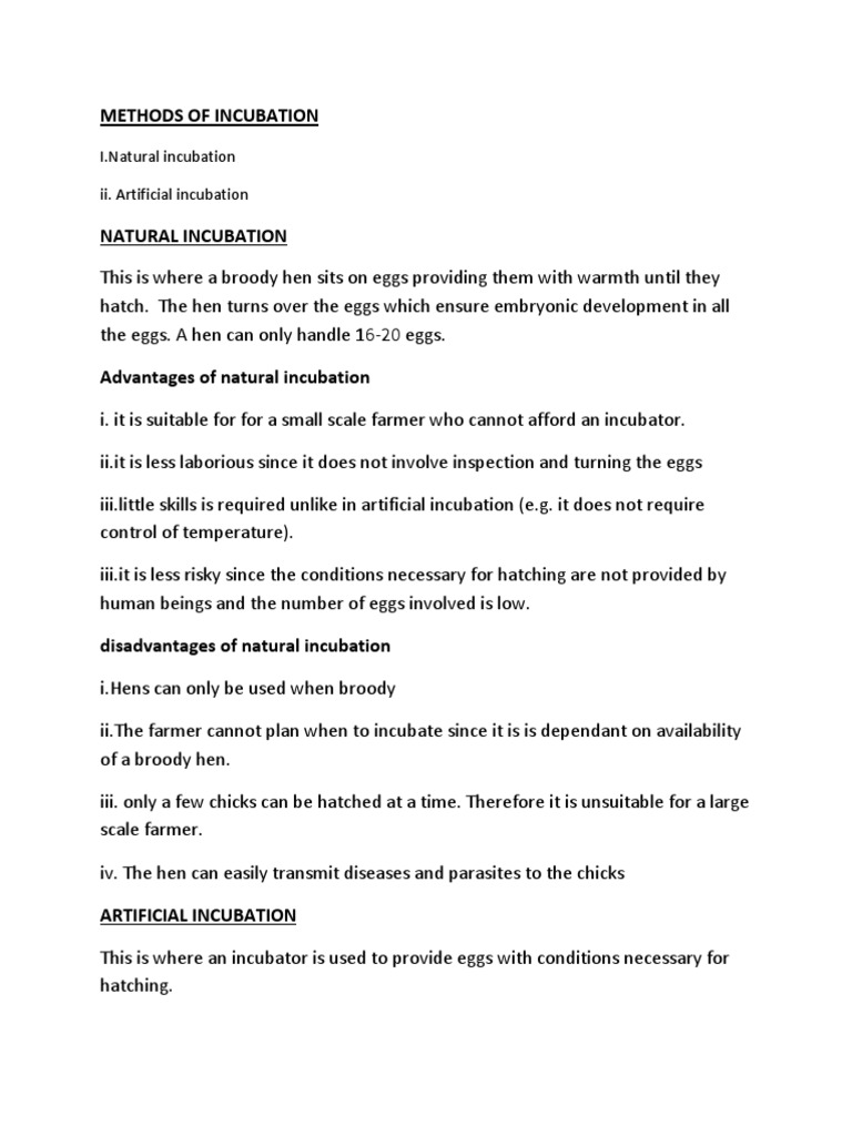 Methods of Incubation: I.Natural Incubation Ii. Artificial Incubation | PDF