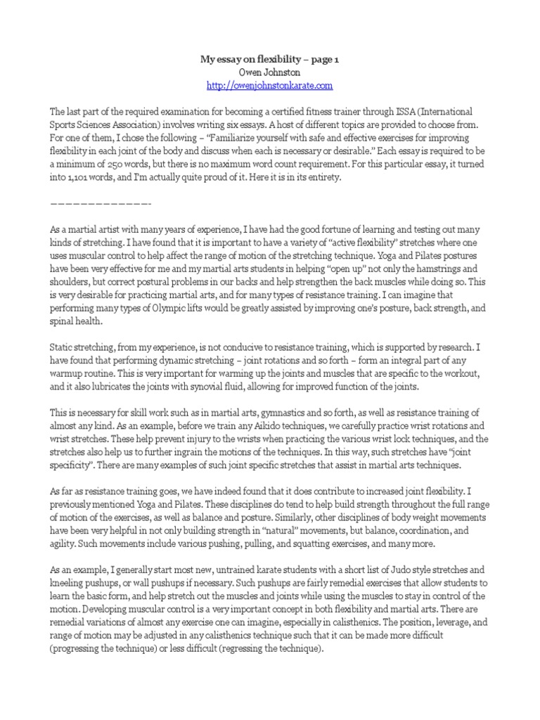 Essay On Flexibility | PDF | Flexibility (Anatomy) | Strength Training