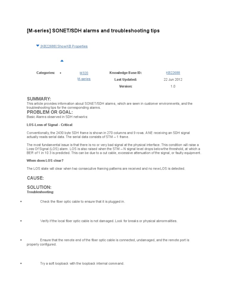 SDH Alarms Guide | PDF | Optical Fiber | Computer Architecture