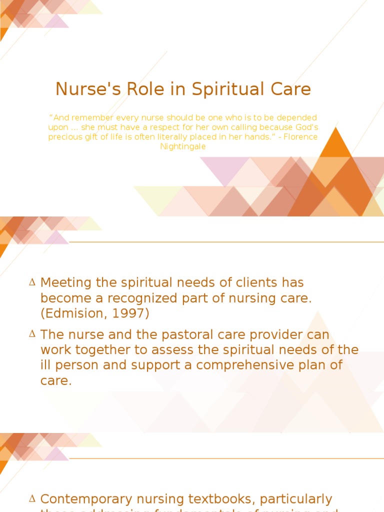 Nurse's Role in Spiritual Care Essentials | PDF | Nursing | Spirituality