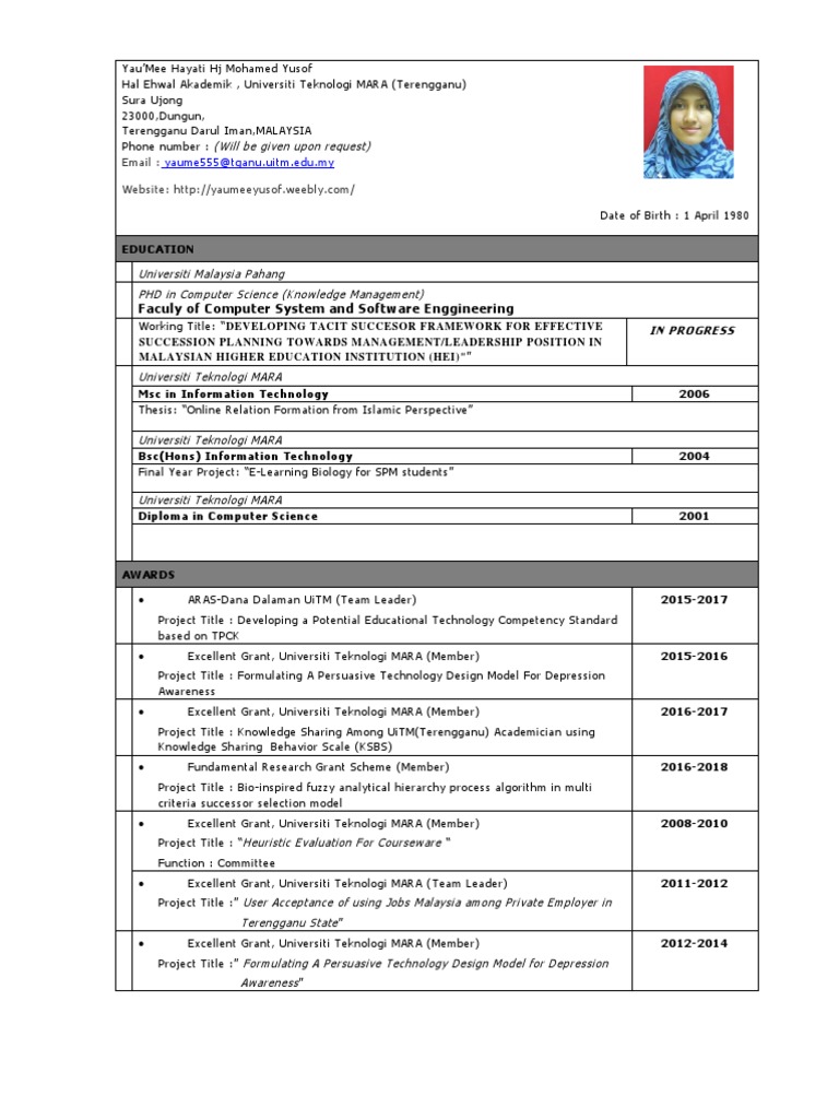 Academic Profile of Yau'Mee Hayati | PDF
