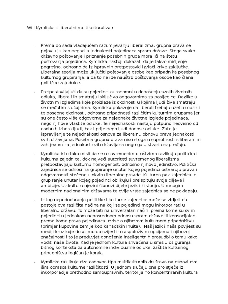 Will Kymlicka - Multikulturalizam | PDF
