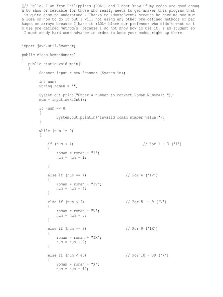 Roman Numeral Code Java Pdf Letter Case Computer Engineering