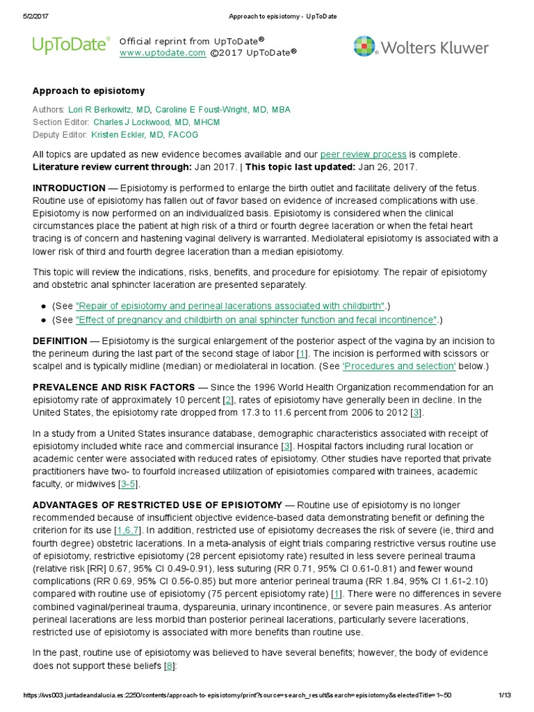 Approach To Episiotomy - UpToDate | PDF | Childbirth | Human Reproduction
